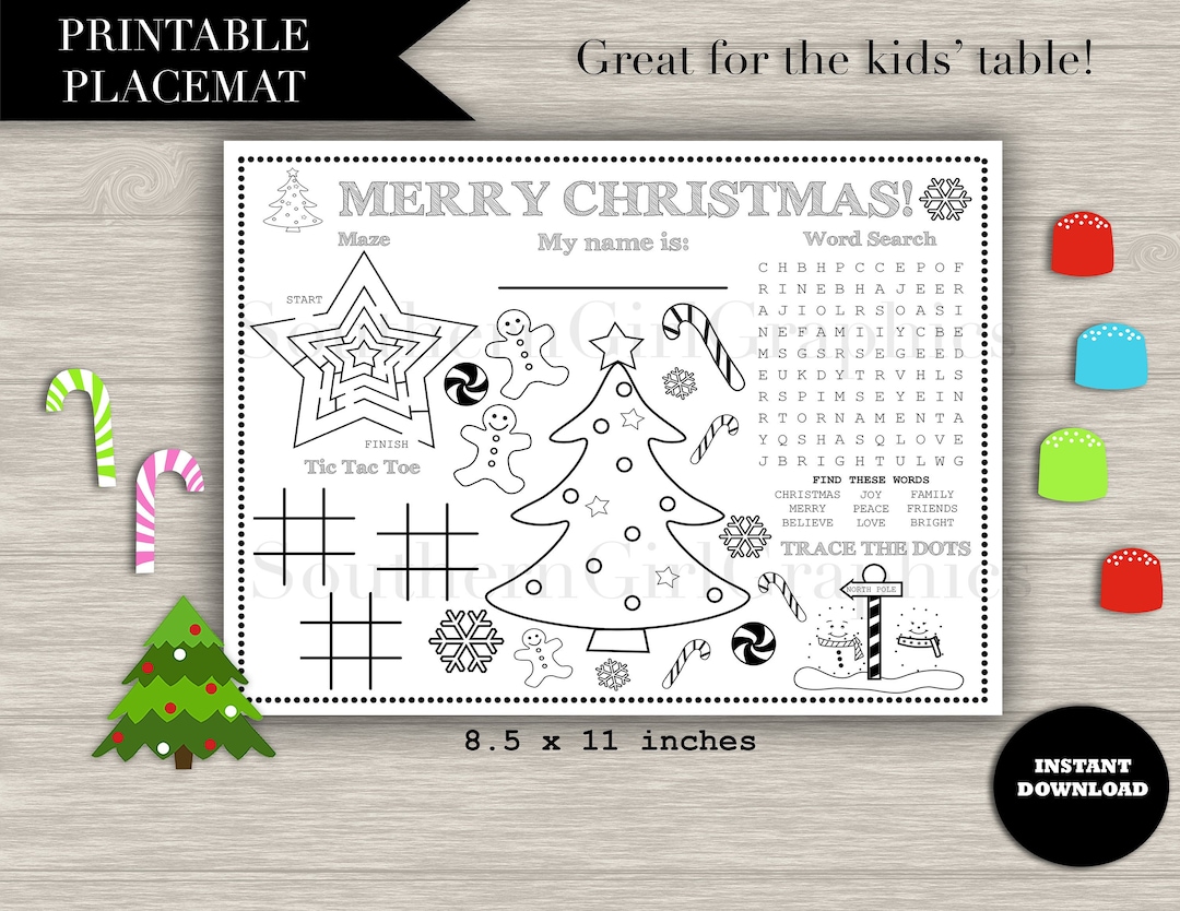 Kids Christmas Placemat - "christmas Placemat" Kids Table, Christmas ...