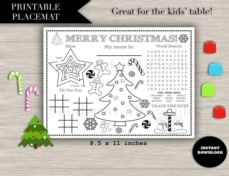 Kids Christmas Placemat - "christmas Placemat" Kids Table, Christmas ...