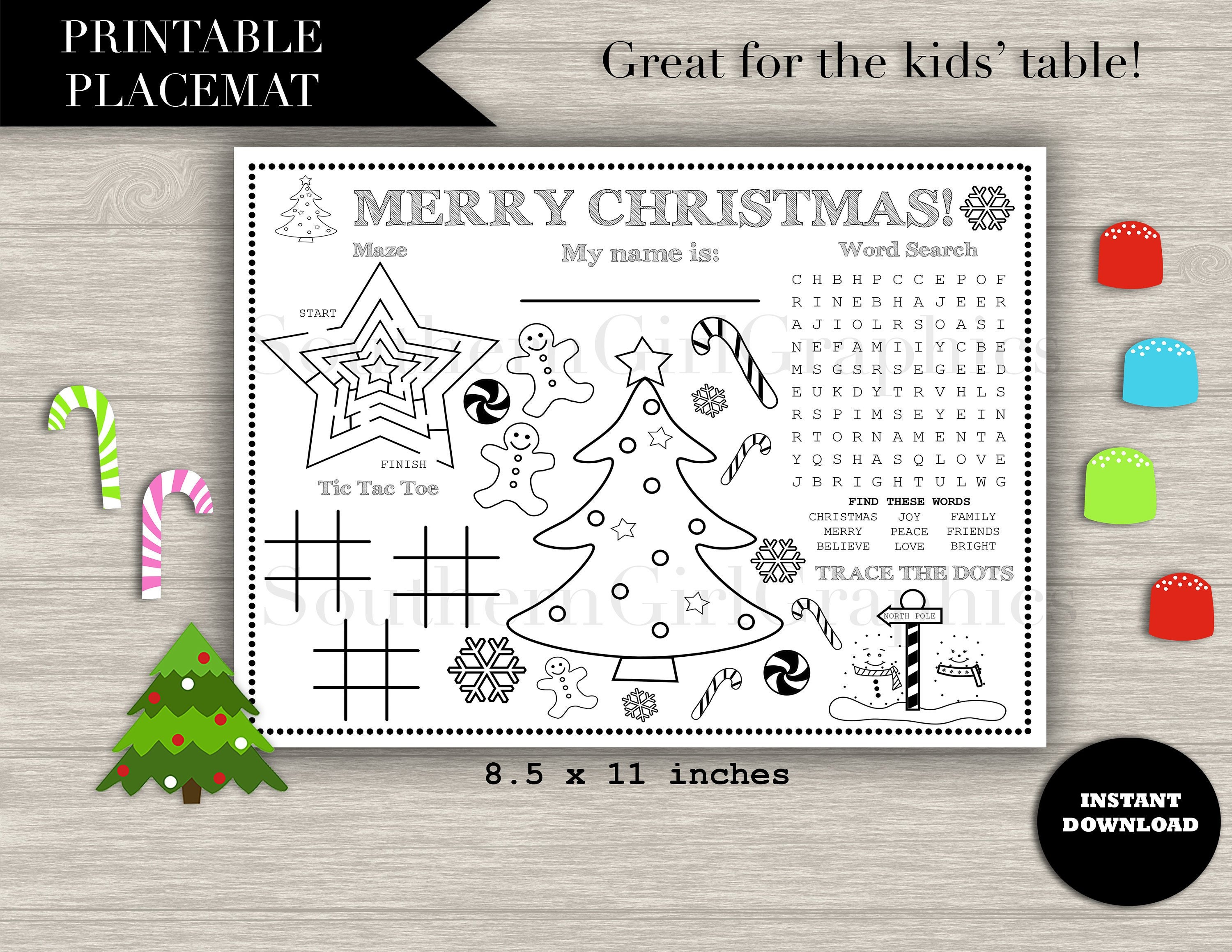 Kids Christmas Placemat - "christmas Placemat" Kids Table, Christmas ...
