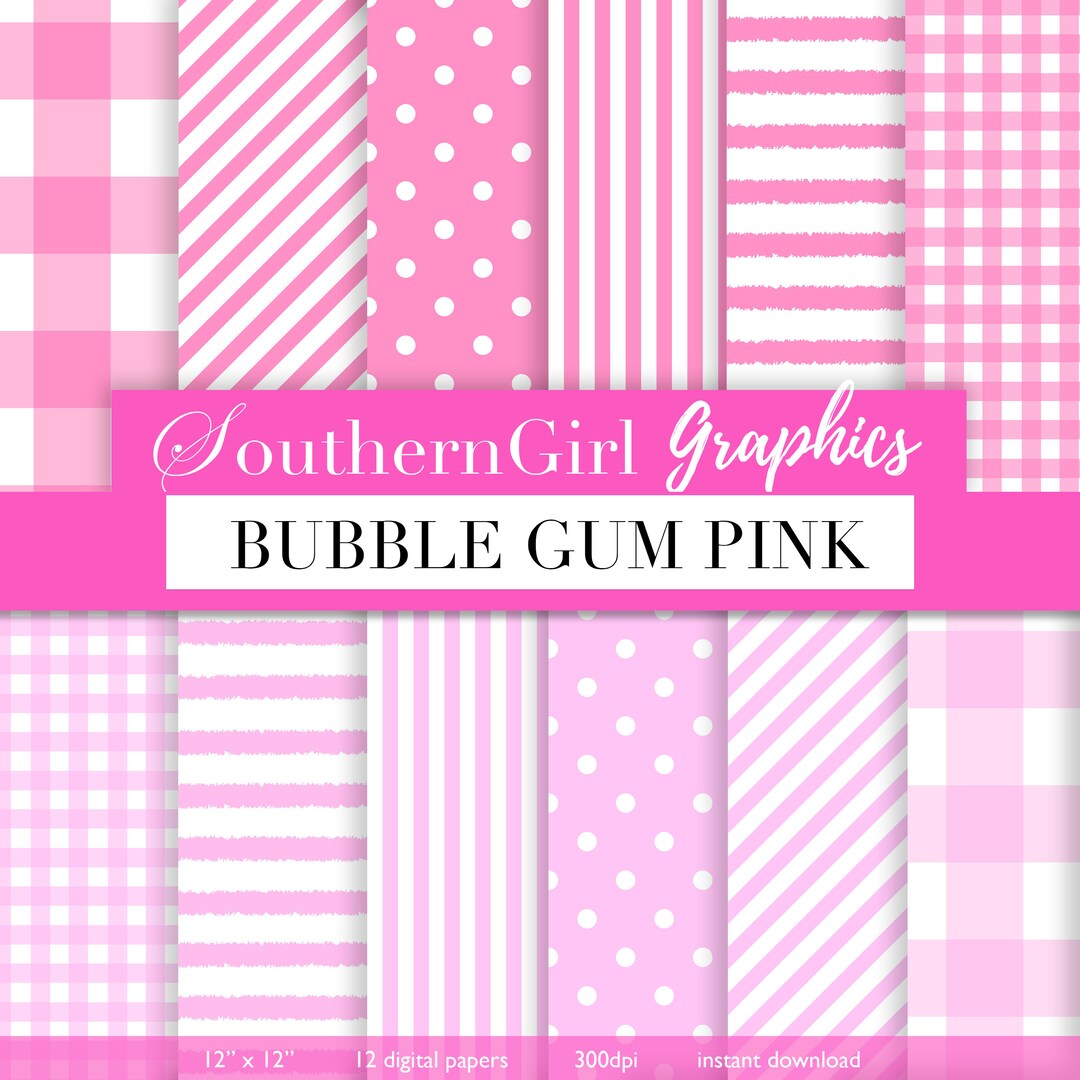 Bubble Gum Pink Digital Paper: Striped & Polka Dot Designs (digital ...