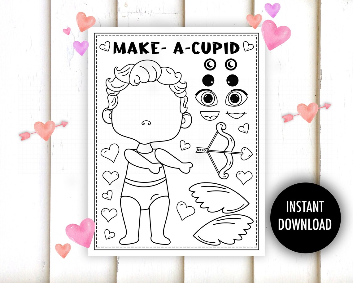 Valentine Cut and Paste Printable - "valentine Crafts" Cupid, Coloring ...
