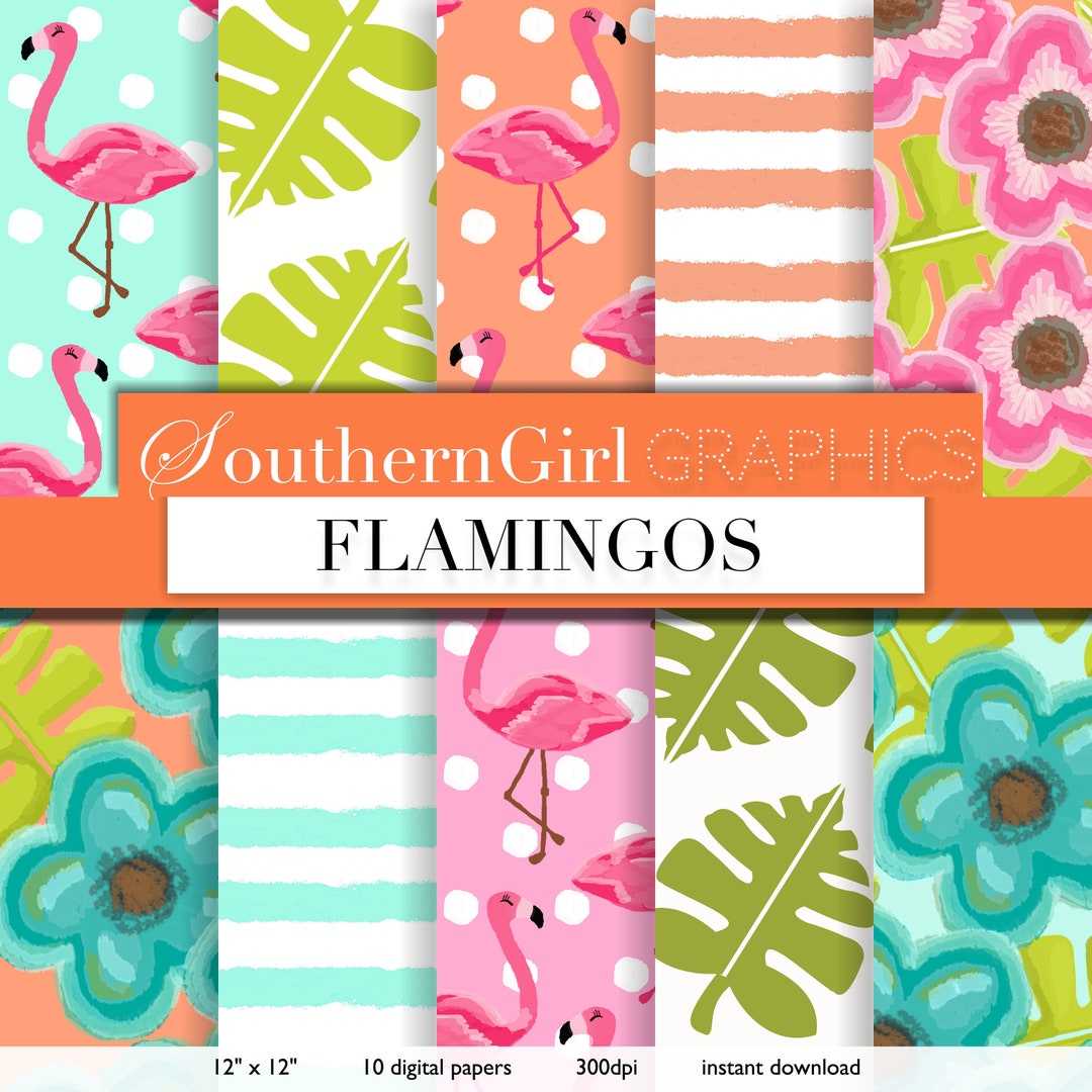 Peach Flamingo Digital Paper: Tropical Watercolor Designs (digital ...