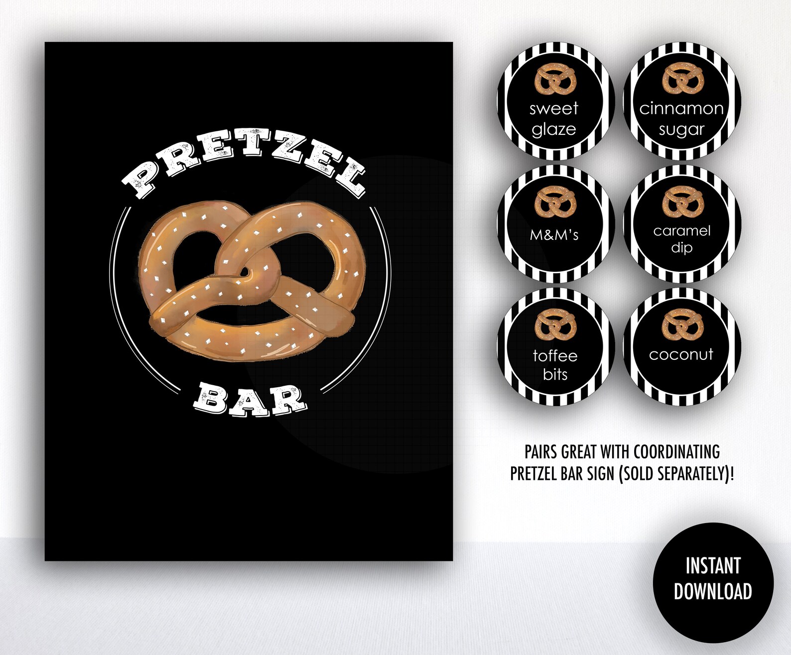 Pretzel Bar Topping Labels Printable: "pretzel Bar" Striped, Pretzel ...