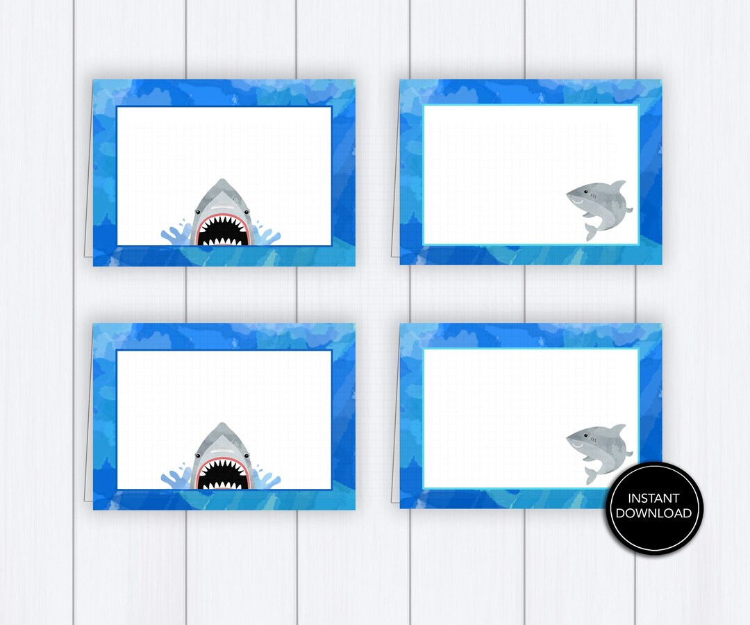 Shark Food Cards Printable: "pool PARTY TENT Cards" Shark Party, Summer ...