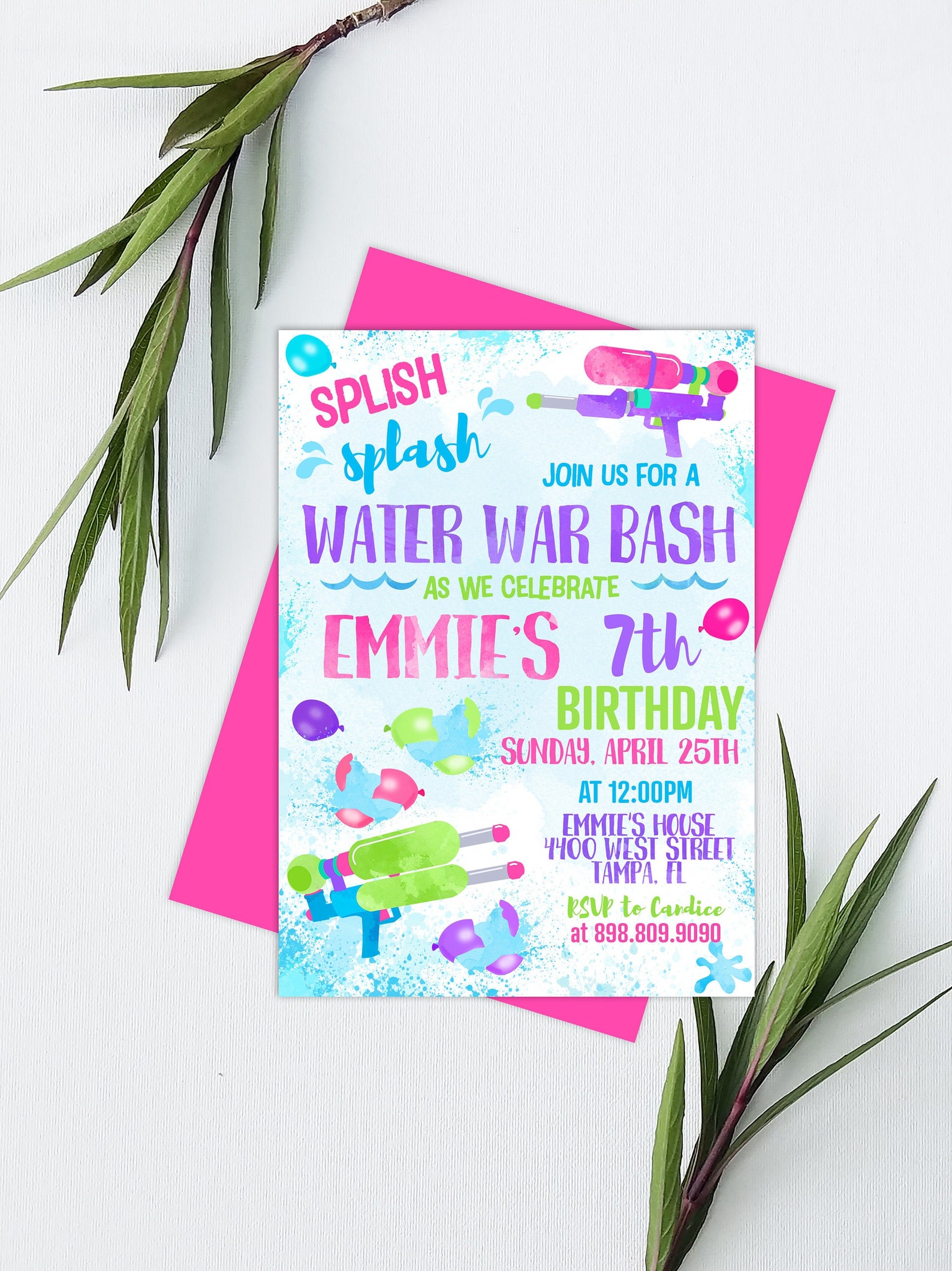 Water Fight Invitation Printable: "water PARTY Invitation" Girly ...