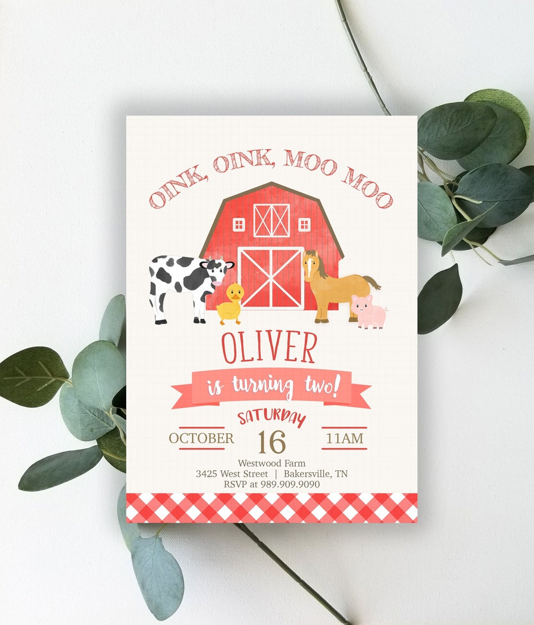 Red Farm Birthday Invitation Printable: Boy, Farm Animals, Fall First ...