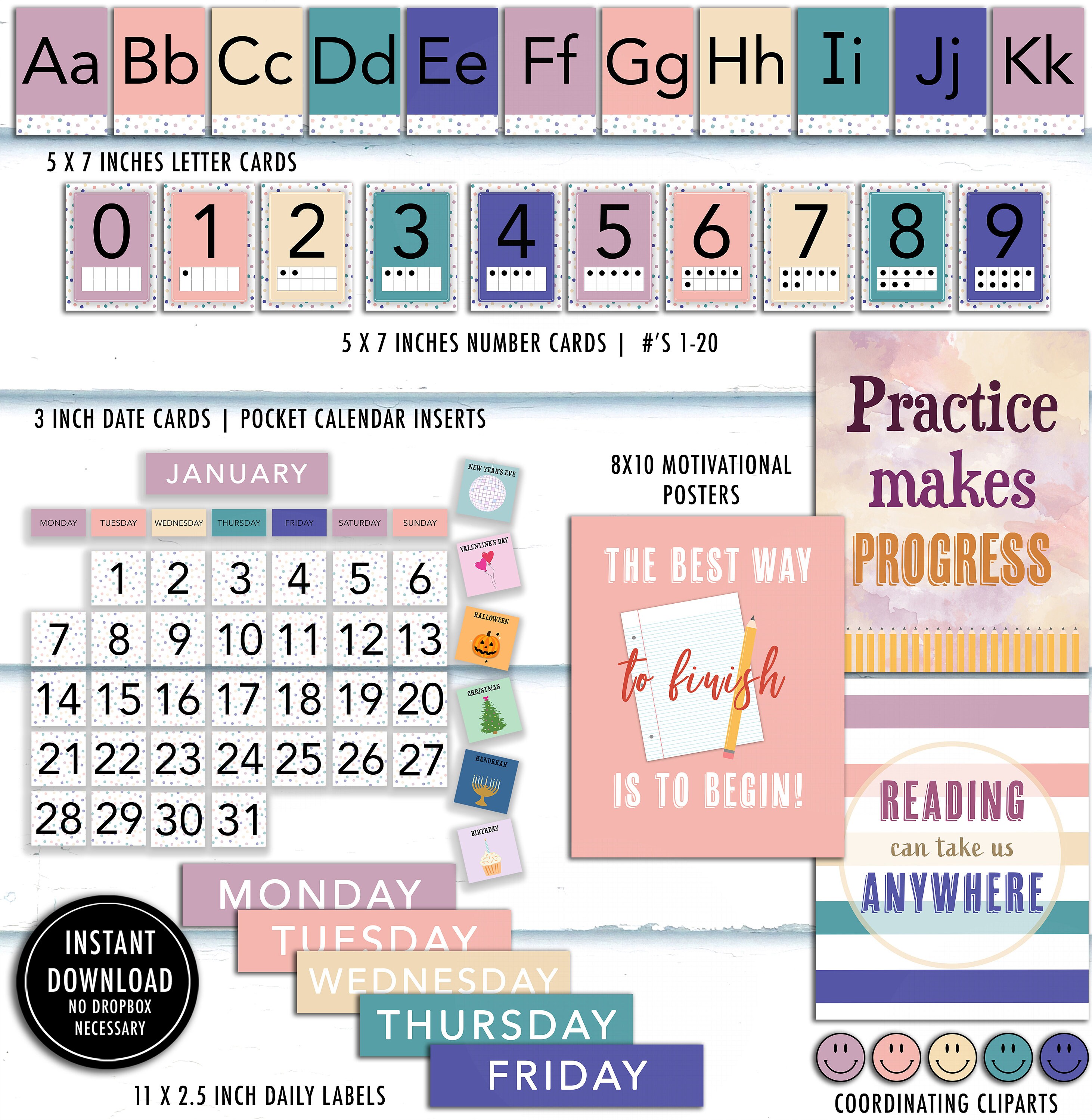 Muted Classroom Decor Bundle Printable- Jewel Tone, Pocket Chart ...