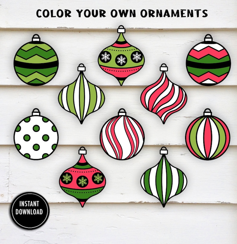 Printable Christmas Ornaments- Cut and Color, Color Your Own, Cut and ...