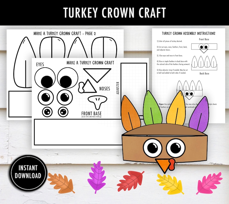 Turkey Crown Printable | Thanksgiving Craft for Kids | Cut and Paste ...