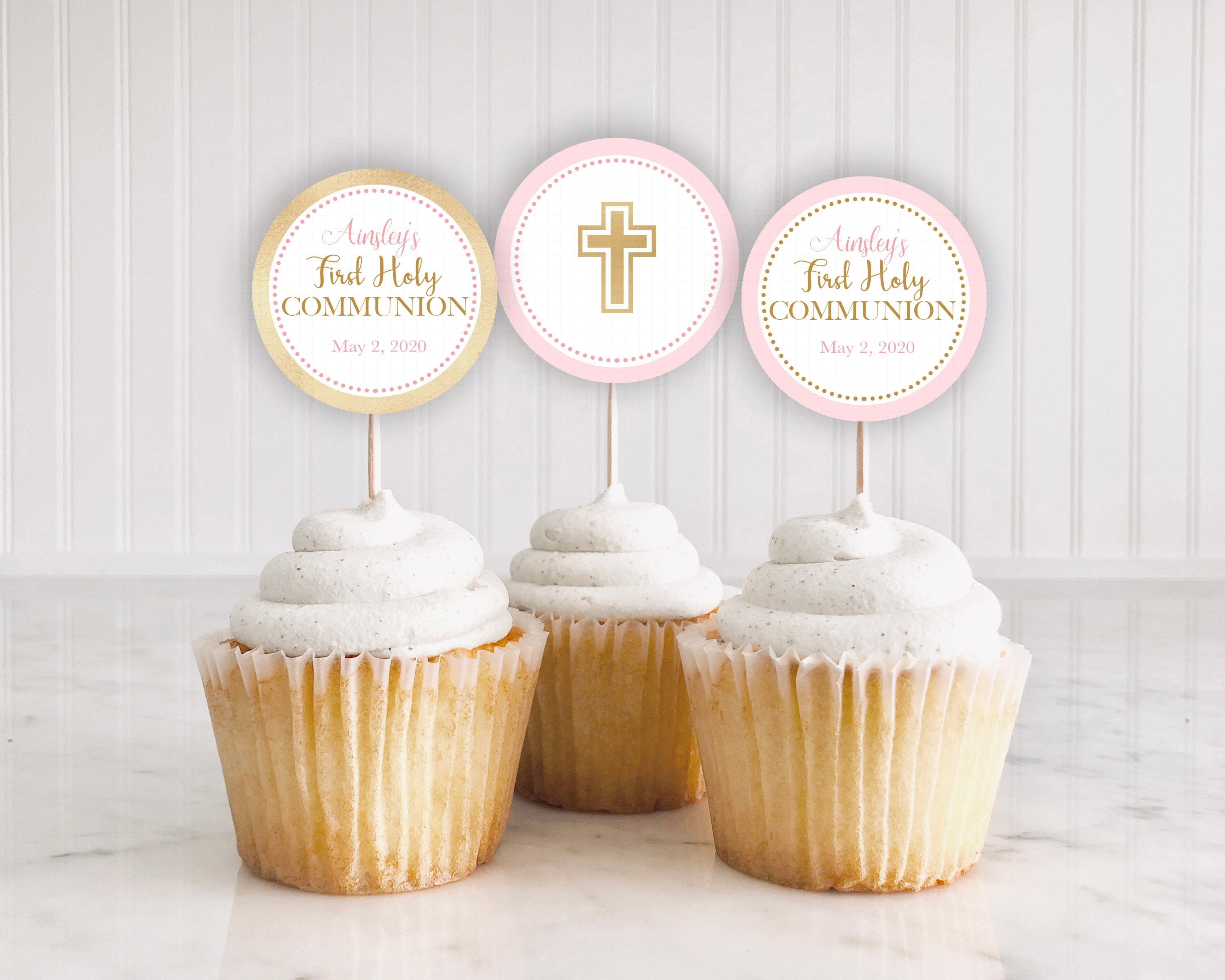 Girl First Communion Cupcake Toppers Printable: first | Etsy