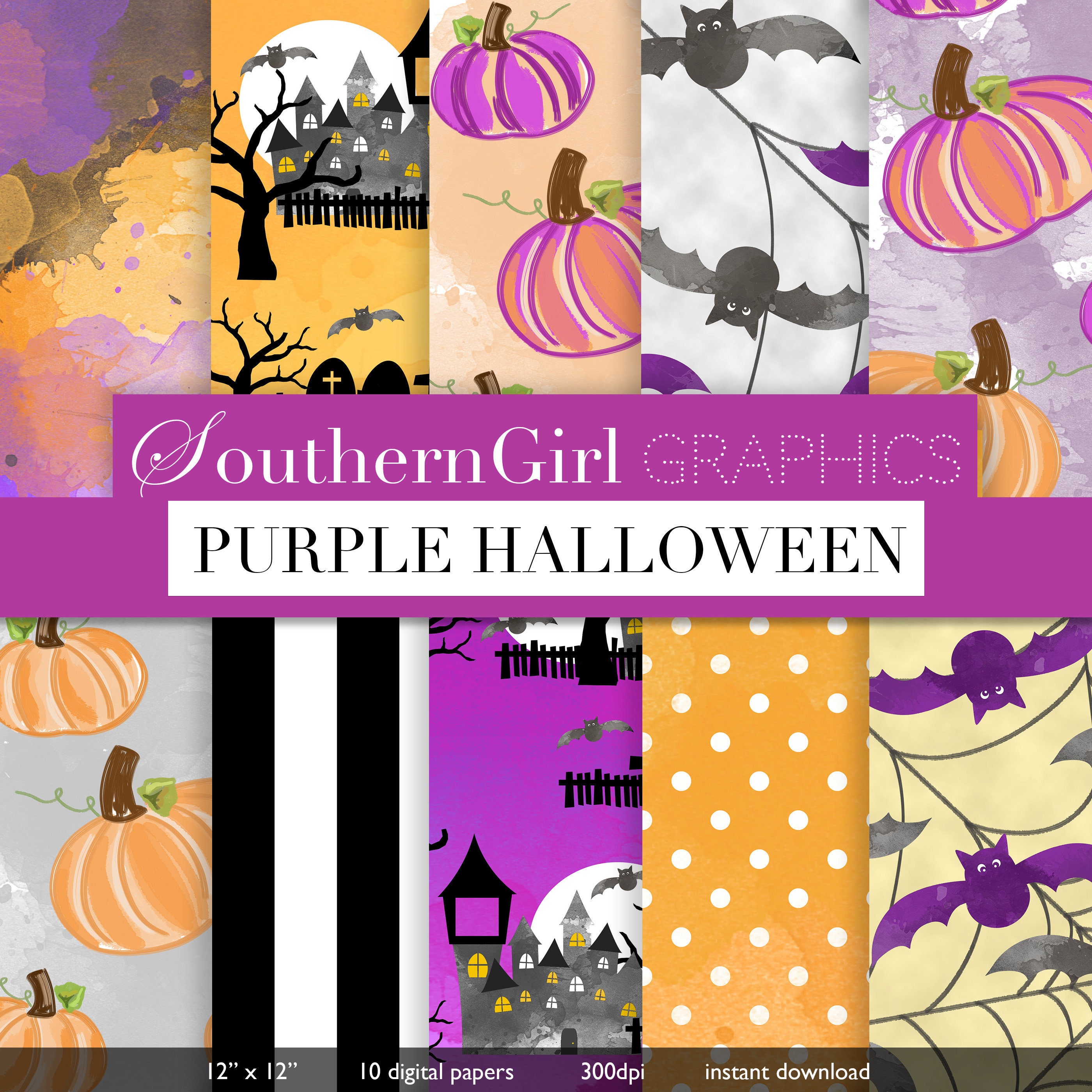 Watercolor Purple Halloween Digital Paper Pack – Spooky Patterns ...