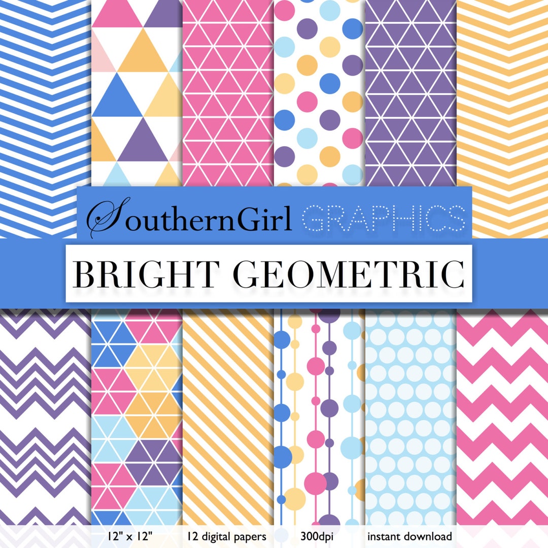 Bright Geometric Digital Paper Pack – Scrapbook Patterns (digital ...