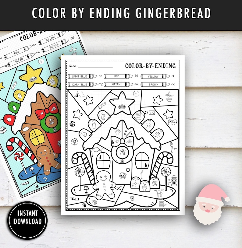 Gingerbread House Color by Ending Phonics Worksheet | Gingerbread Class ...