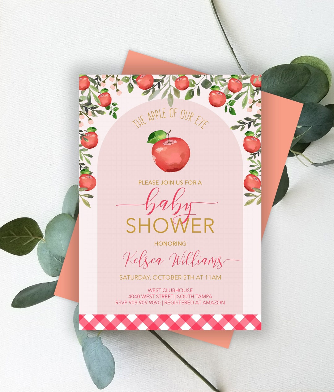 Apple of Our Eye Baby Shower Invite: "apple BABY Shower" Watercolor ...