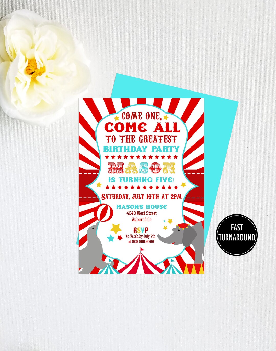 Circus Birthday Invitation Printable: "circus Invitation" Bright ...
