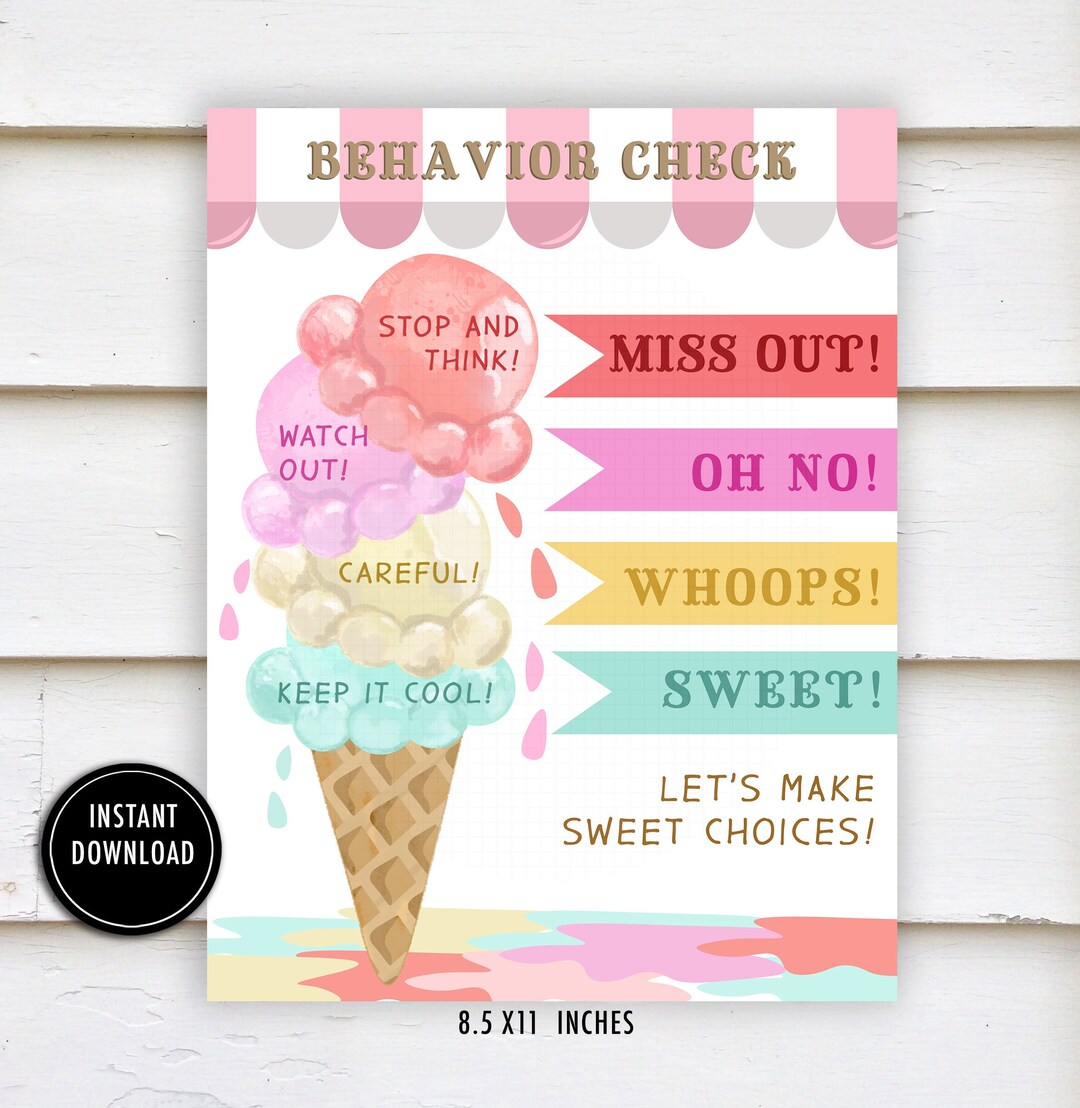Fun Behavior Chart Printable Download: "behavior CLIP Chart" Ice Cream ...