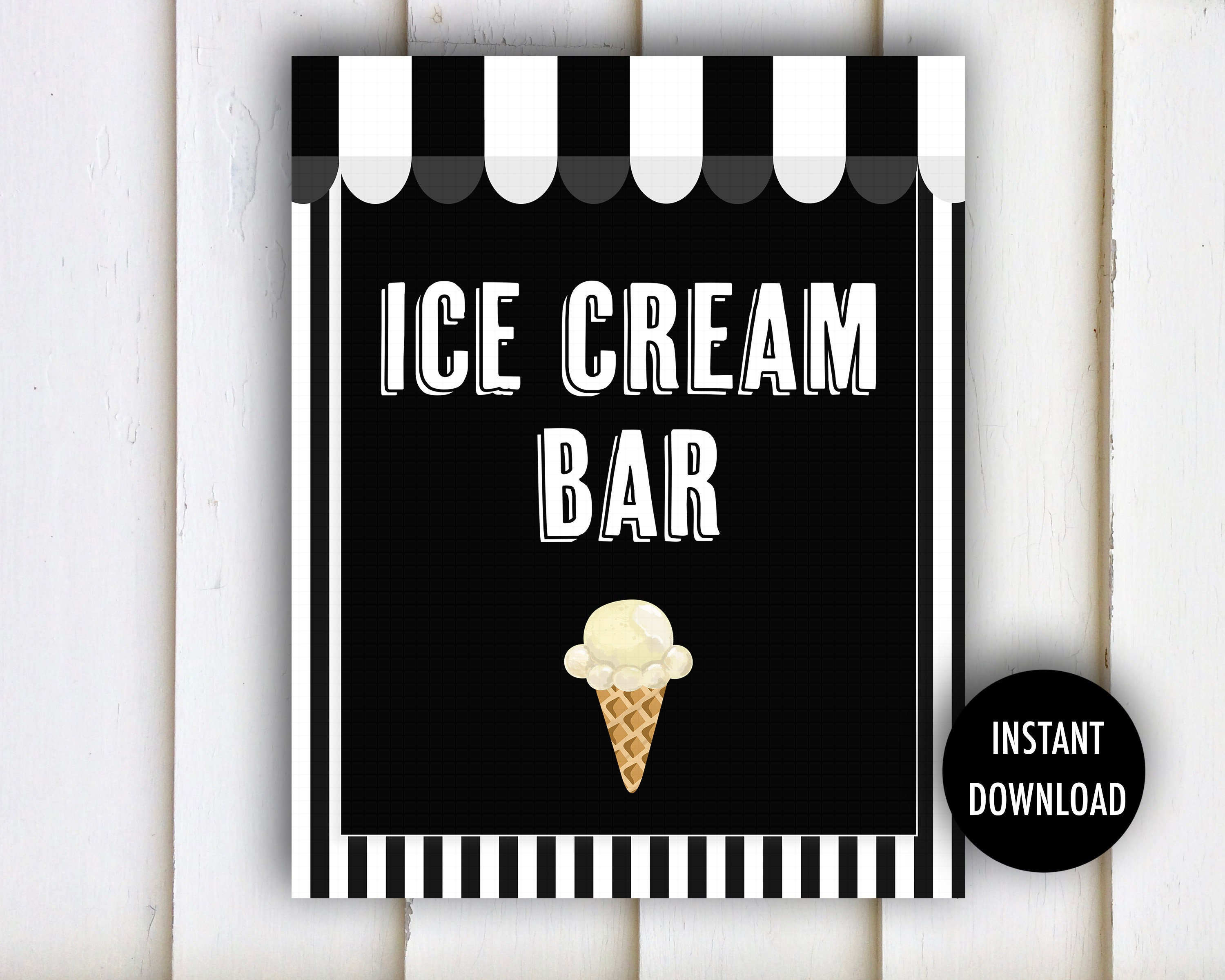 Black and White Ice Cream Bar Sign Printable: "ice CREAM Bar" Retro ...