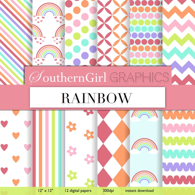 Soft Rainbow Digital Paper: rainbow With Rainbows | Etsy
