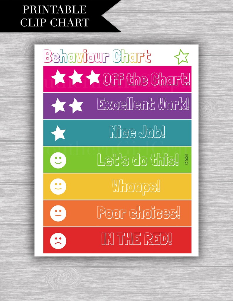 Rainbow Behavior Clip Chart: Printable Reward System (digital Download ...