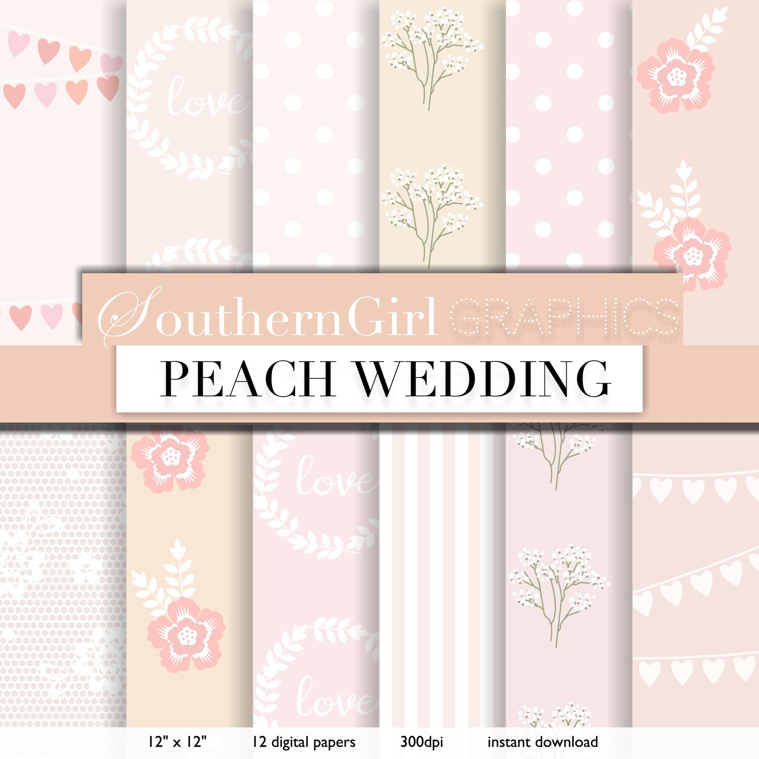 Peach Wedding Digital Paper: peach Wedding With | Etsy
