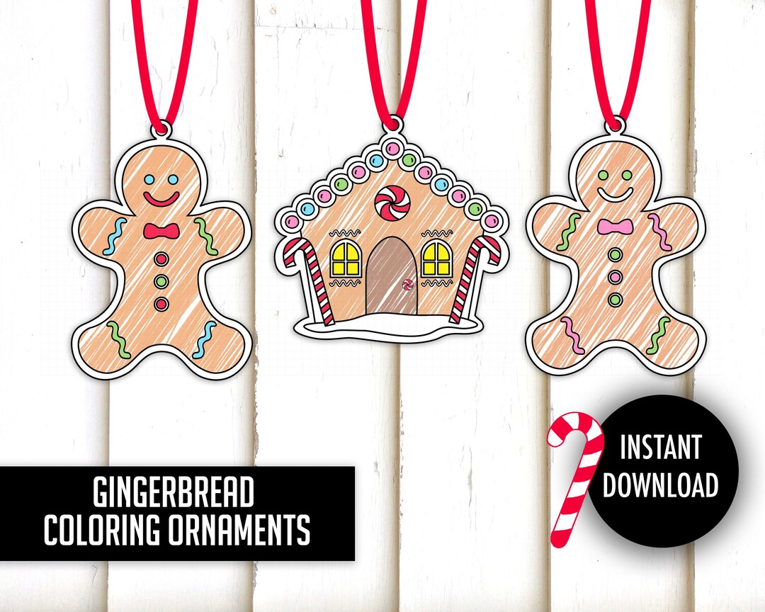 Christmas Coloring Printable Ornaments- Cut and Color, Gingerbread ...