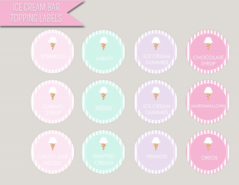 Ice Cream Bar Topping Labels Printable Digital Download: | Etsy
