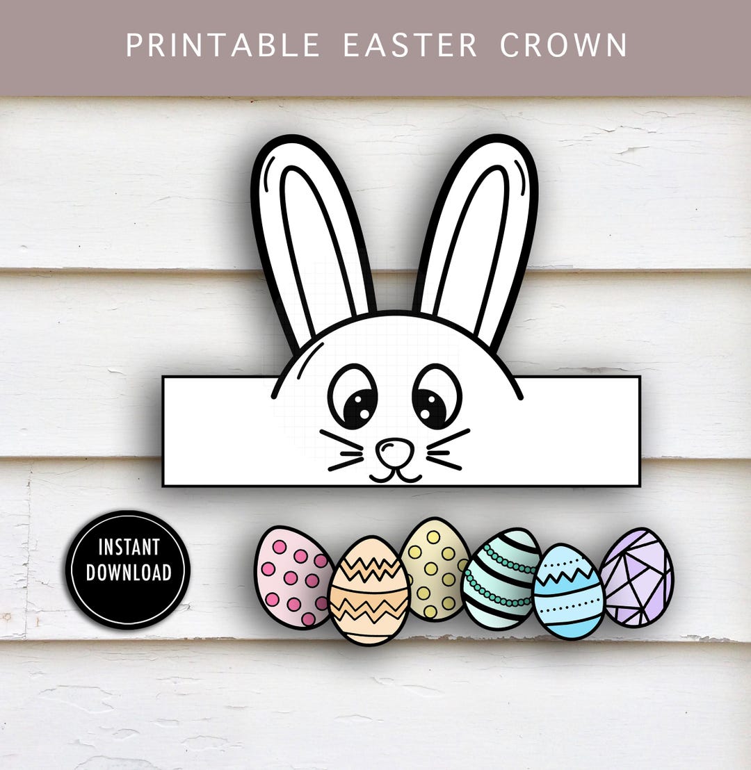 Bunny Craft Coloring Printable - "bunny CROWN Hat" Easter Craft, Cut ...