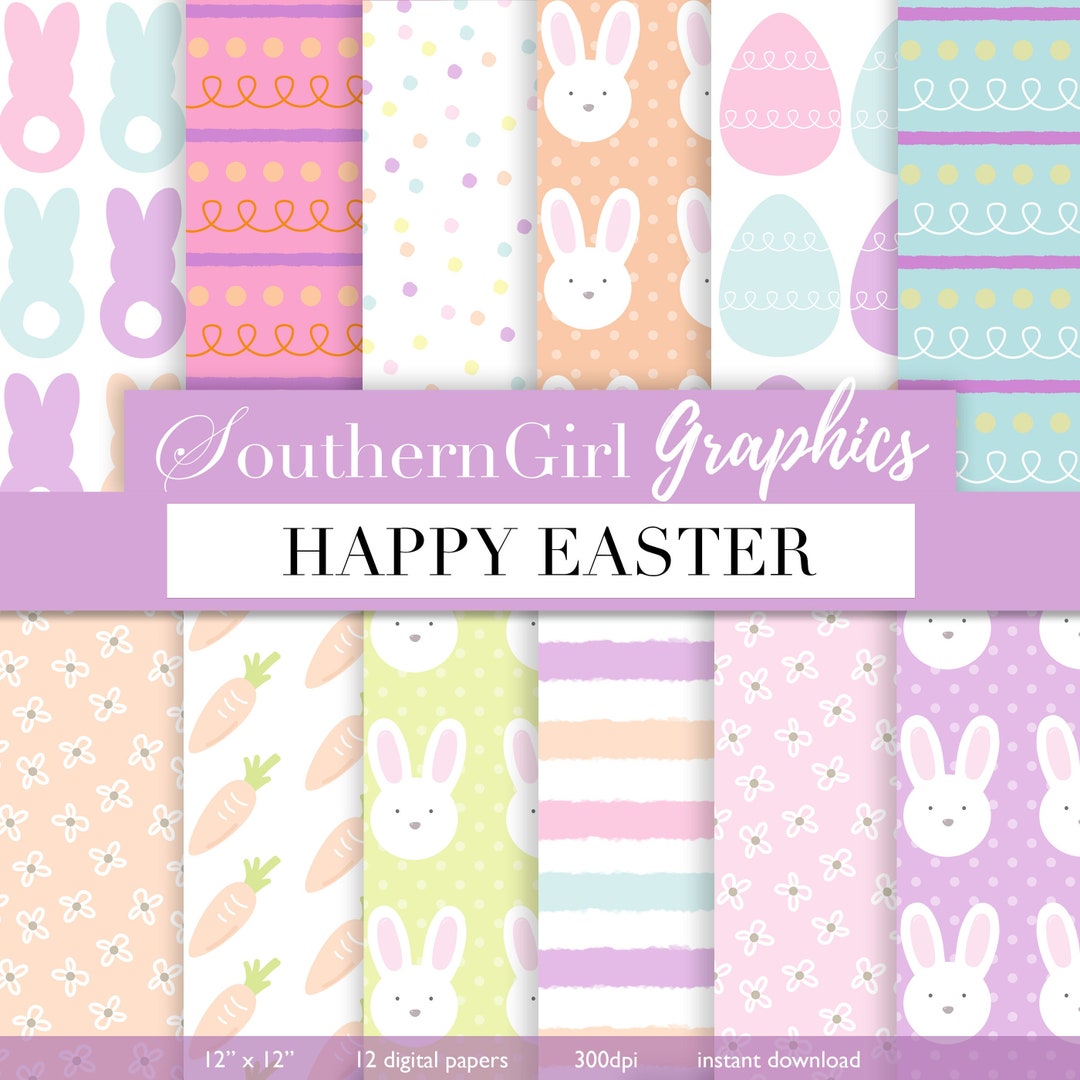 Easter Bunny Digital Paper: "easter Bunny" Spring, Rainbow, Easter Egg ...