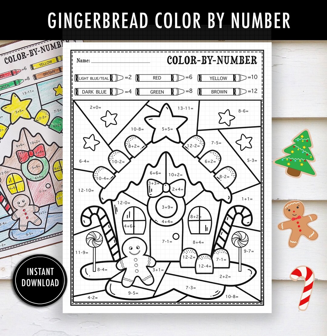 Gingerbread House Color by Number Math Worksheet | Gingerbread Class ...