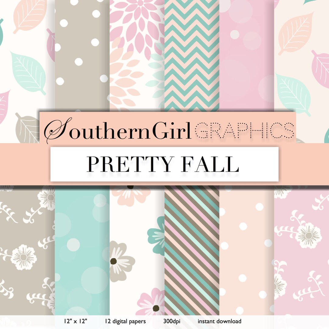 Fall Digital Paper: "pretty Fall" With Soft Peach, Pink, Mint, Brown ...