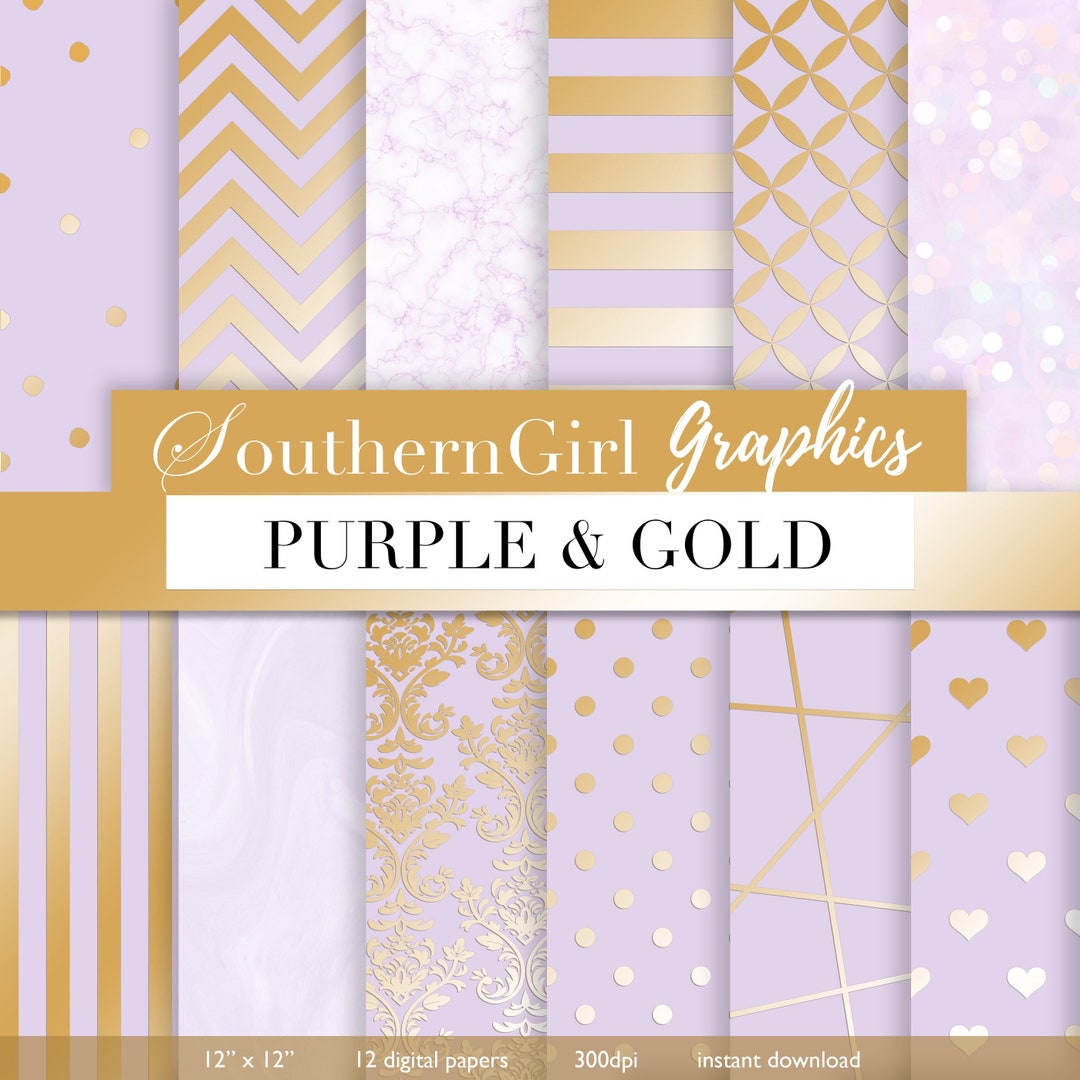 Purple and Gold Digital Paper - "purple GOLD Patterns" With Lavender ...