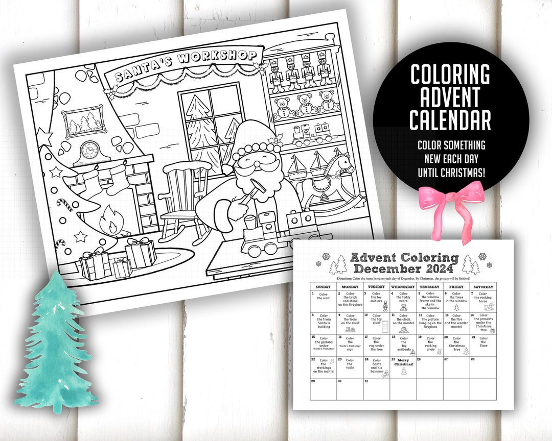 Advent Coloring Printable - Santa's Workshop, Advent Calendar ...