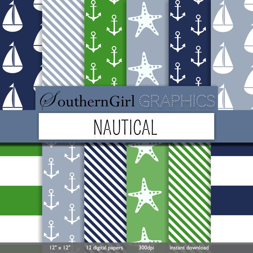 Nautical Digital Paper Pack – Sailboats, Anchors, Starfish (digital ...