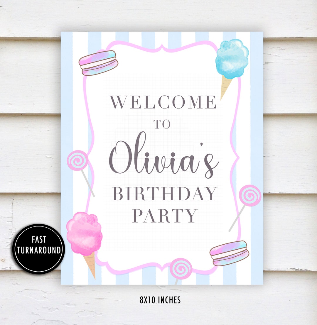 Cotton Candy Birthday Welcome Sign: Pastel Party Decor (digital File ...