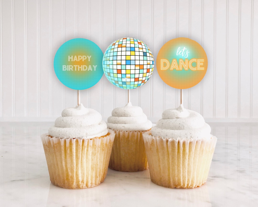 Blue Disco Ball Cupcake Topper Printable: "disco CUPCAKE Topper" Dance ...