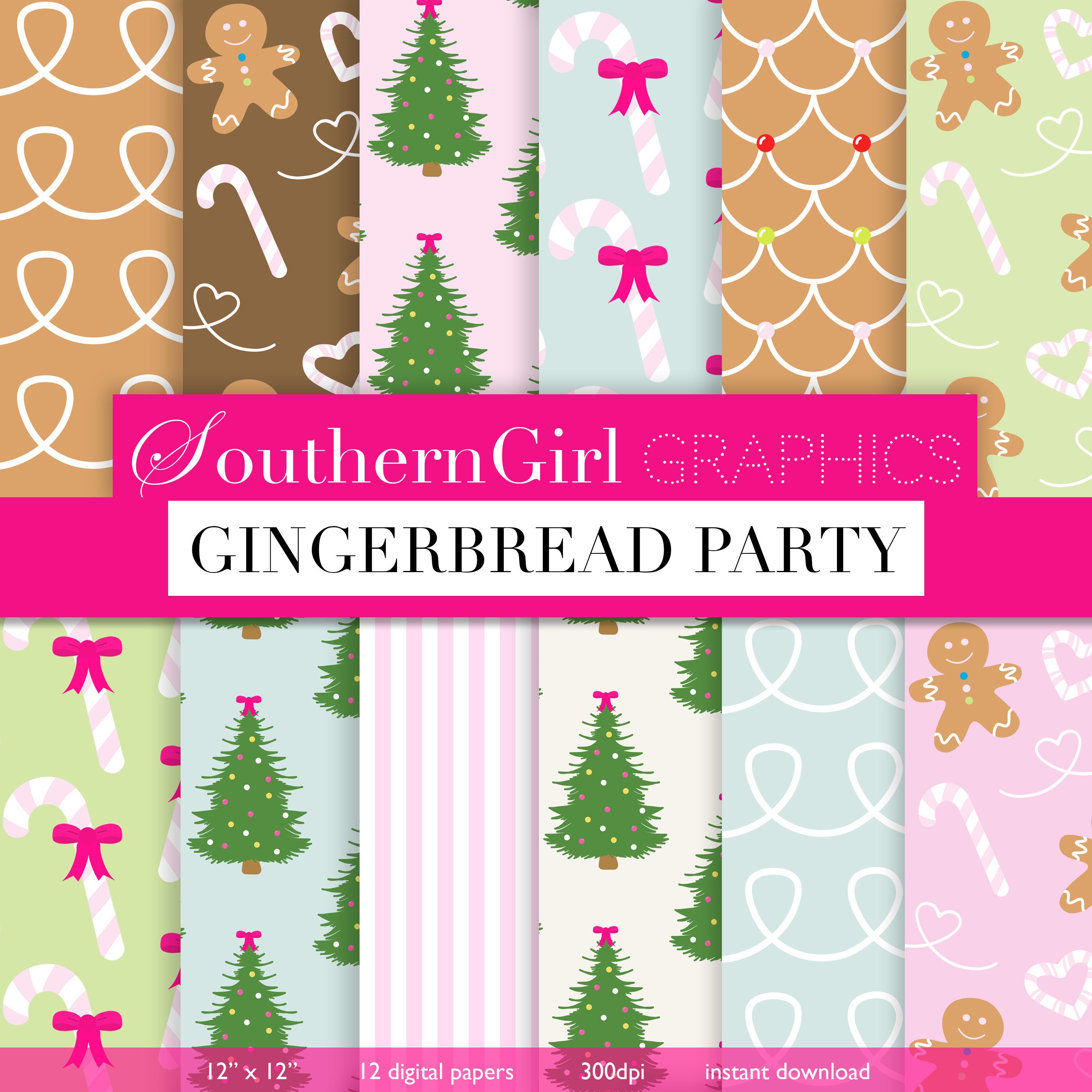 Gingerbread digital paper GINGERBREAD PARTY with | Etsy