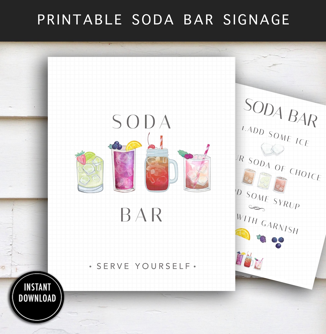 Soda Bar Sign Printable: "soda Bar" Watercolor, Cola, Make Your Own ...