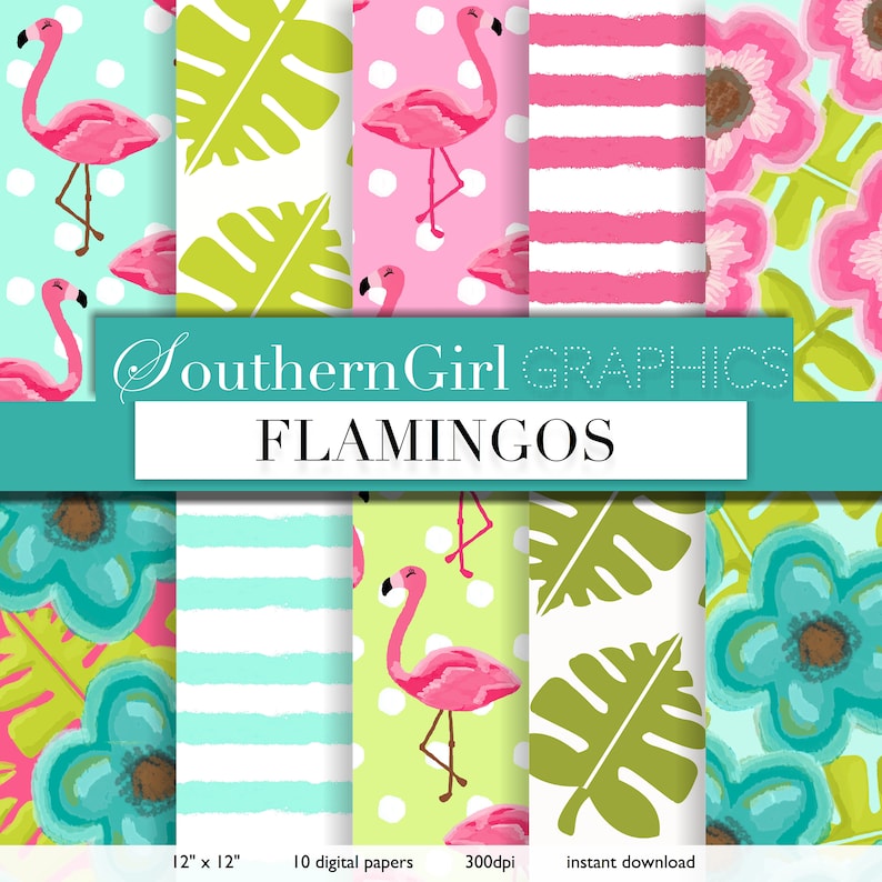 Flamingo Digital Paper: flamingos With Tropical - Etsy