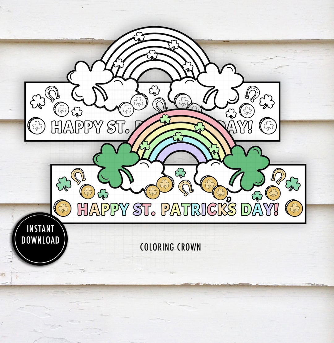 St. Patrick's Day Coloring Crown: Shamrock Rainbow Craft (PDF) - Etsy