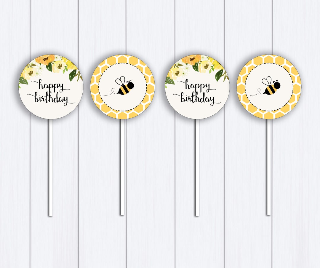 Bee Cupcake Toppers: "bee CUPCAKE Topper" Honeybee, Bumblebee, Floral ...
