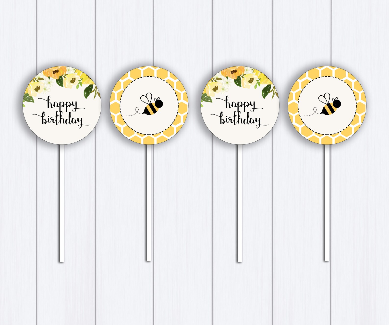 Bee Cupcake Toppers: "bee CUPCAKE Topper" Honeybee, Bumblebee, Floral ...