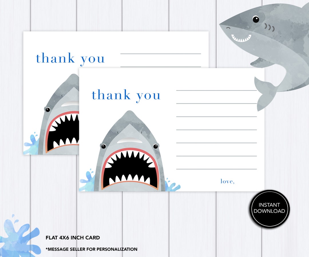 Shark Thank You Card Printable: "sharkthank You" Flat Thank You Card ...