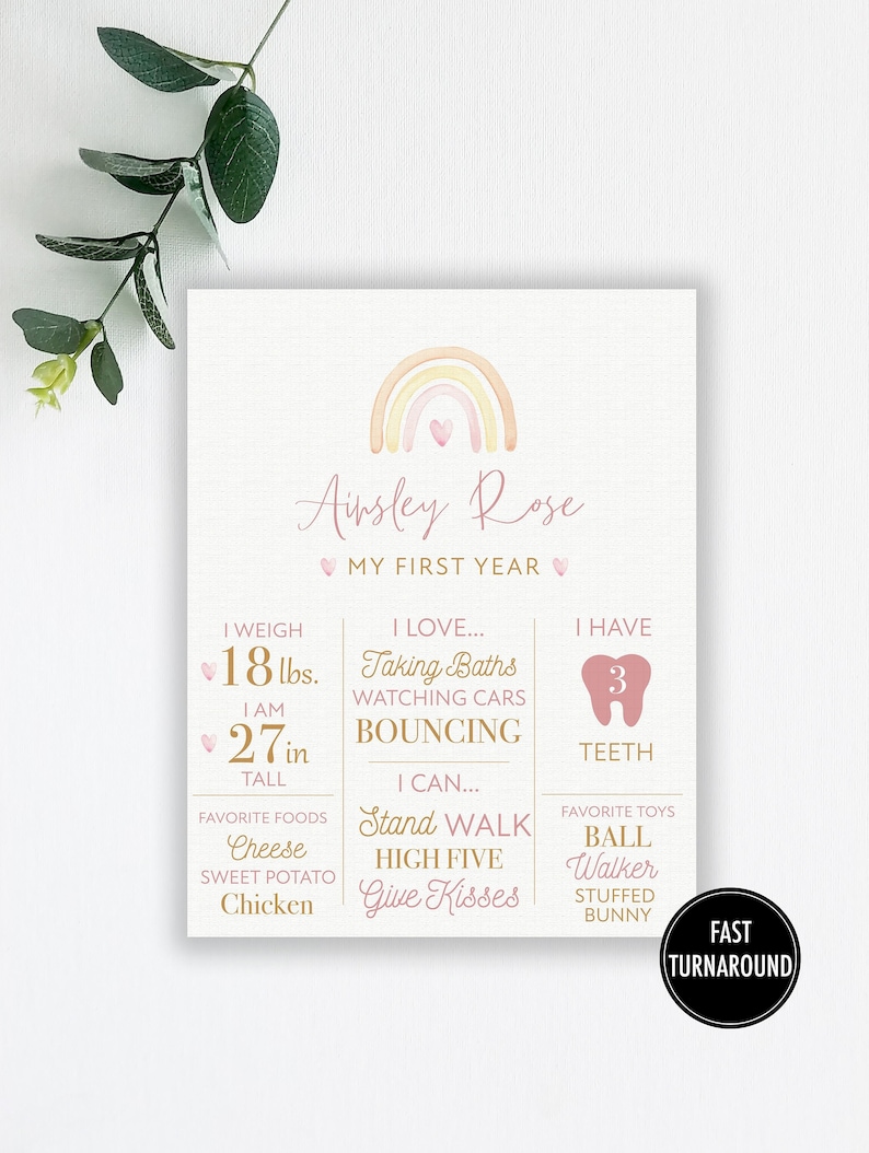 Boho Rainbow Milestone Chart Printable: Rainbow First Birthday ...
