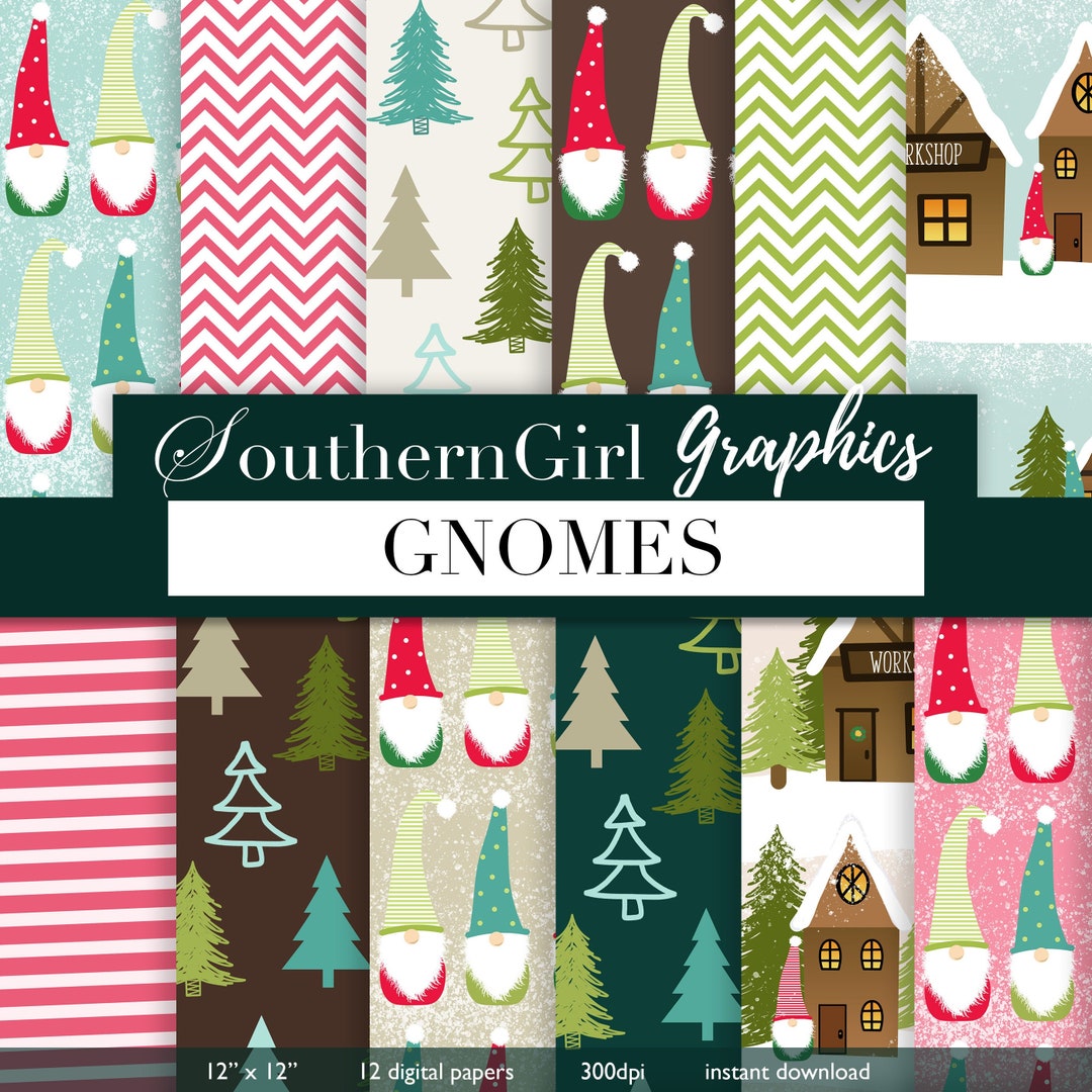 Gnome Digital Paper: "gnomes" Christmas Gnomes, Gnome Village ...