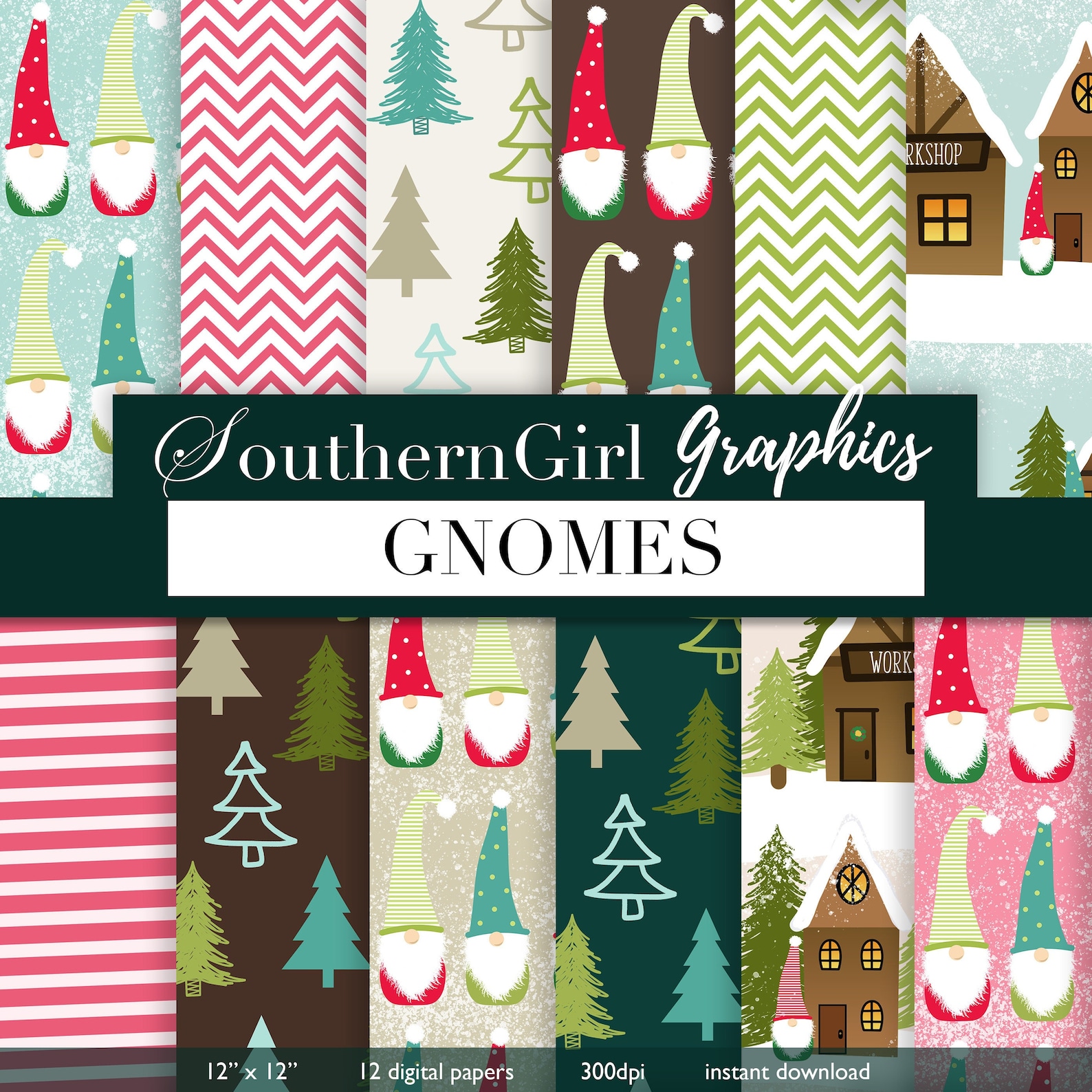 Gnome Digital Paper: gnomes Christmas Gnomes - Etsy