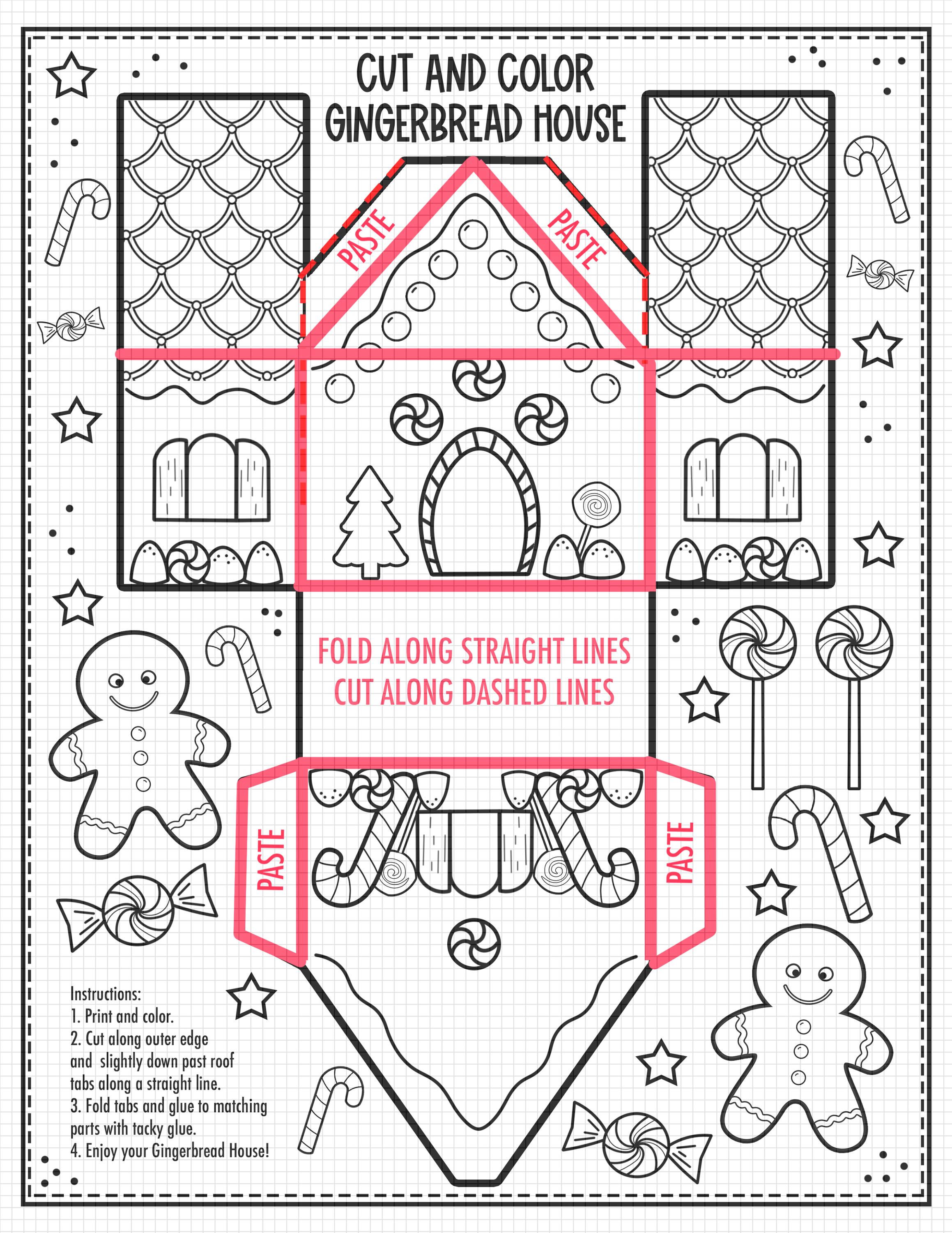 Gingerbread House Printable Craft | Cut, Color & Fold Christmas ...