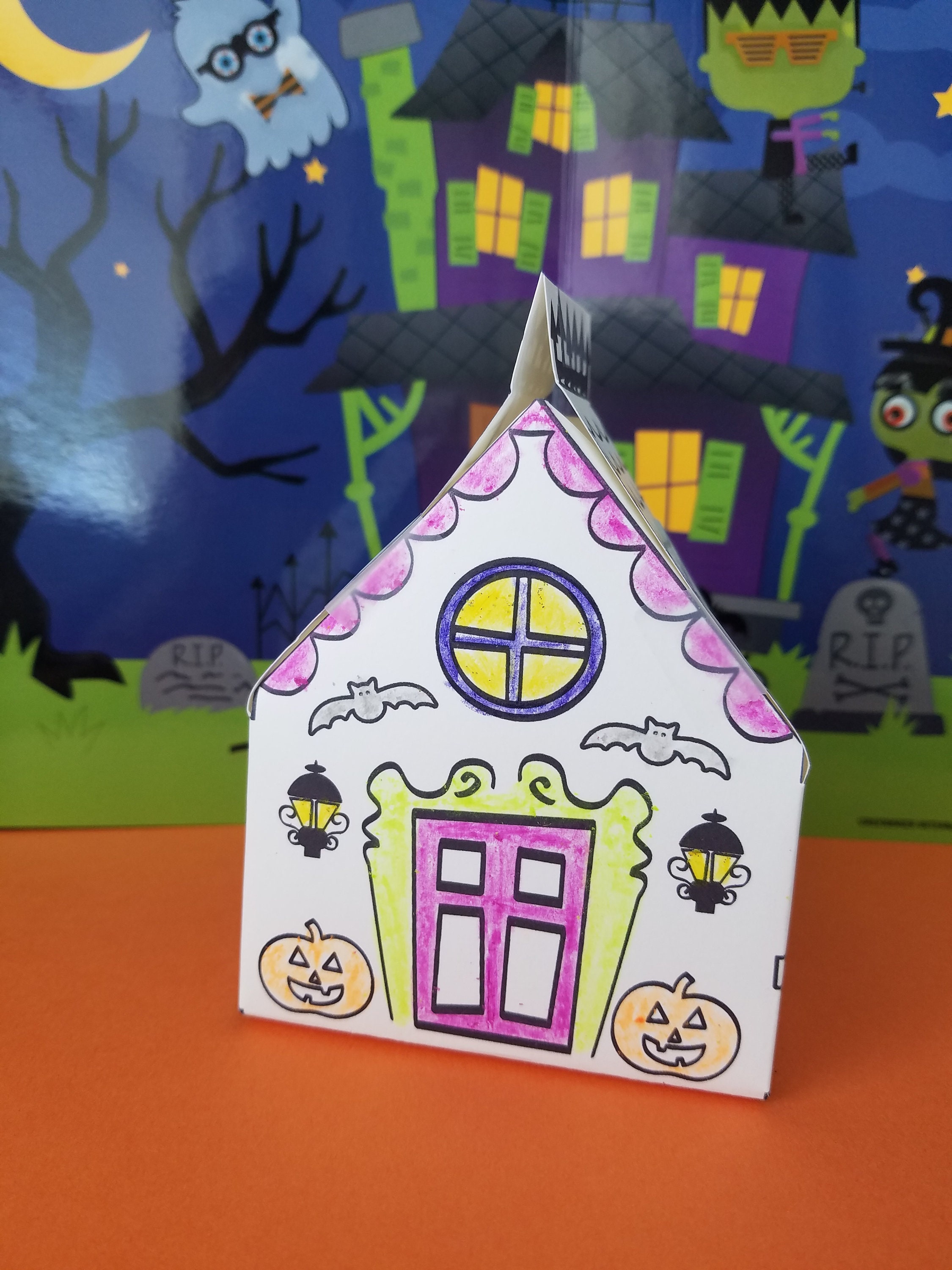 Halloween Spooky House Coloring Page: Kids Activity, Cut Out Craft ...