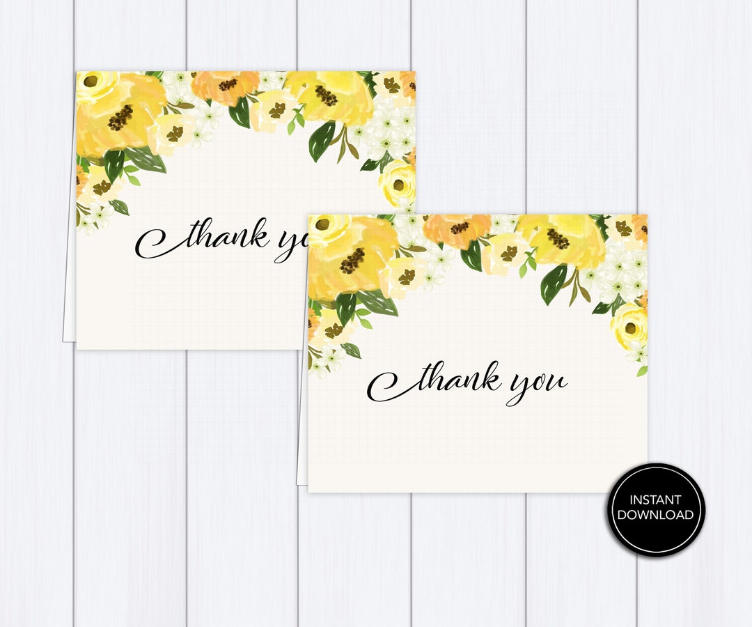 Yellow Floral Thank You Card Printable Download: "yellow THANK You ...