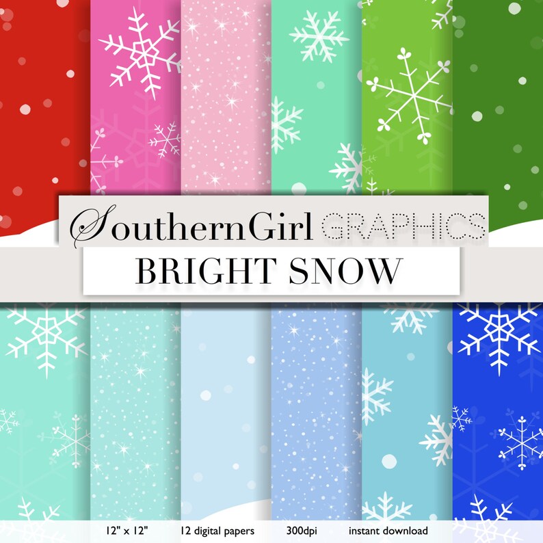 Snow Digital Paper - Sparkling Snow, Colorful Snow, Digital Scrapbook ...