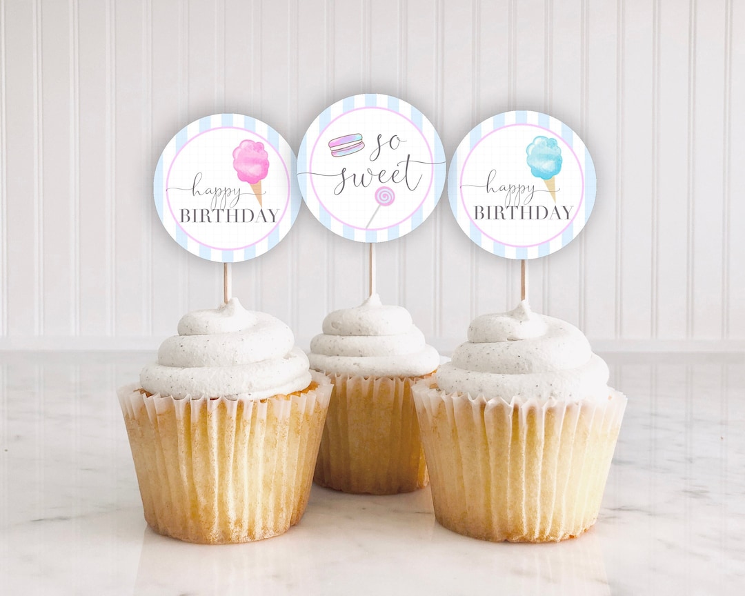 Cotton Candy Cupcake Toppers Printable: "cotton CANDY Cupcake" Pink and ...